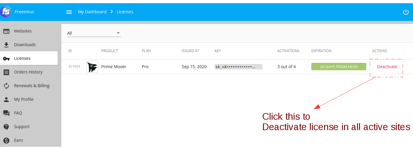 Prime Mover PRO: How to deactivate licenses and transfer to another site? - Codexonics